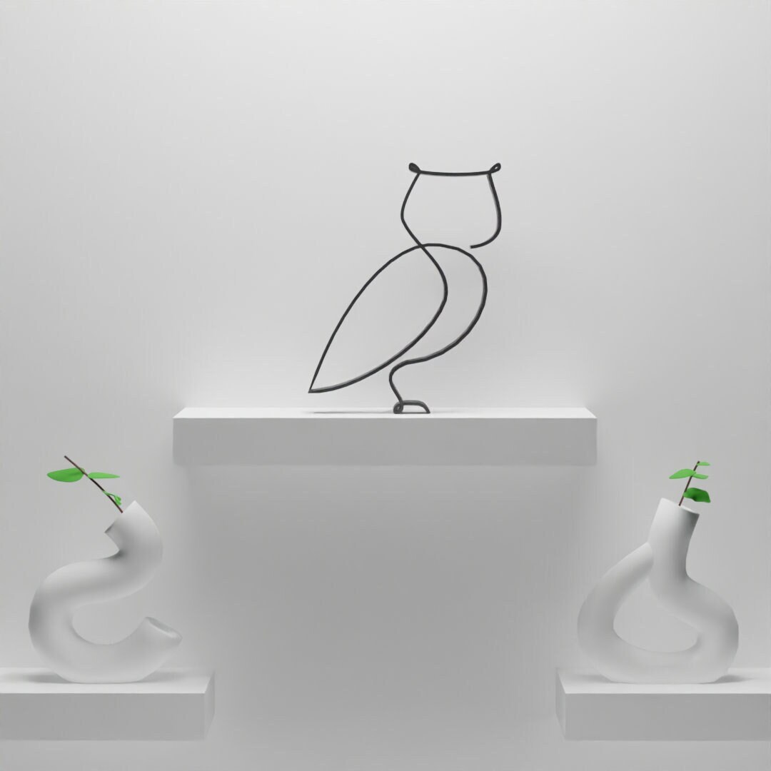 Minimalist Home Office Owl Decor, Sleek Bird Shelf Sculpture Shelf ...