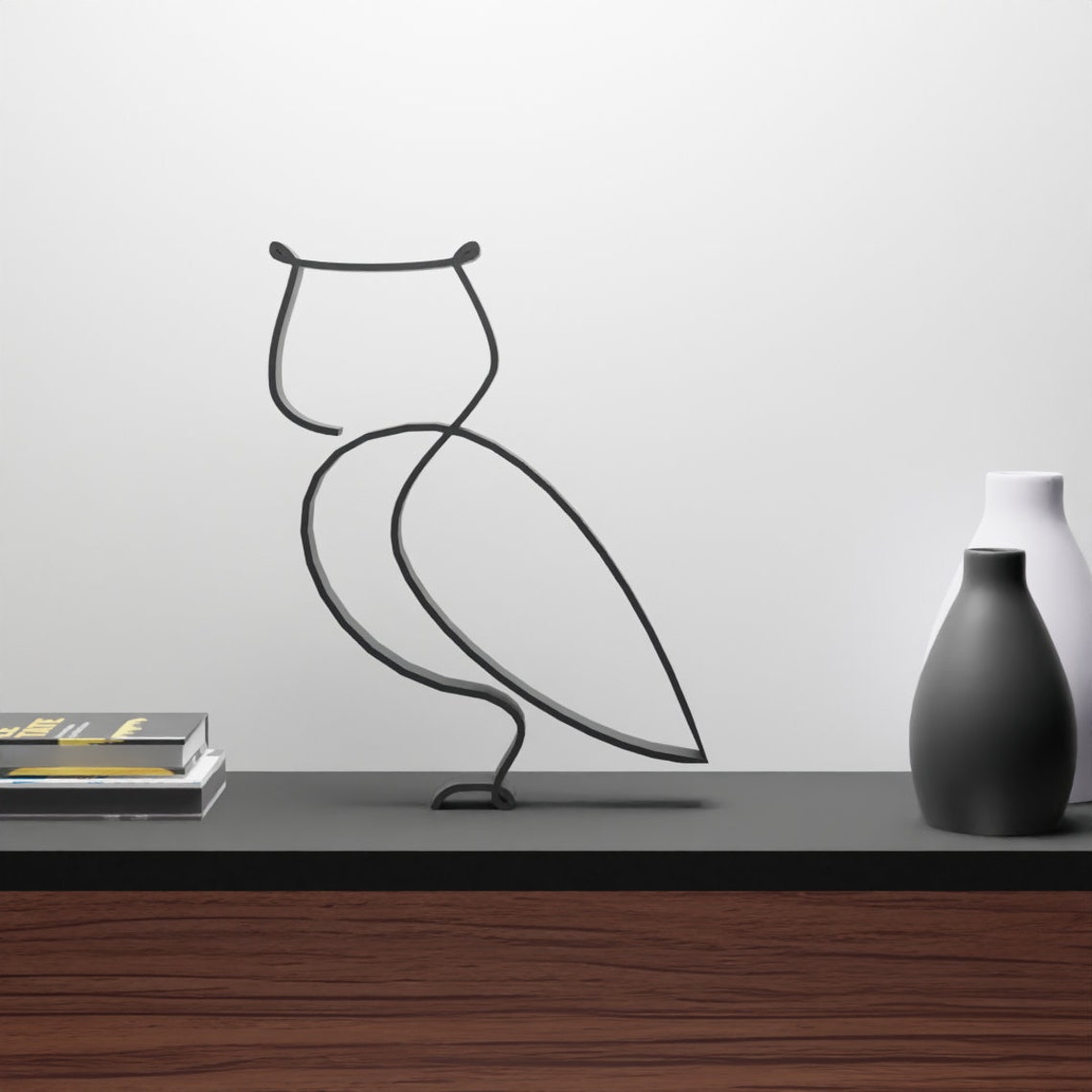 Minimalist Home Office Owl Decor, Sleek Bird Shelf Sculpture Shelf ...