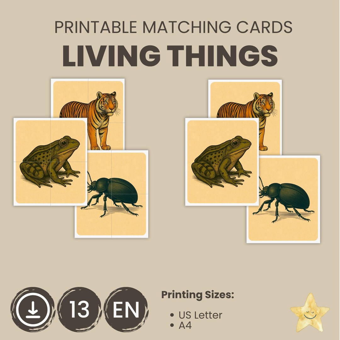 Living Things Matching Game Puzzle | Montessori-inspired Printable ...