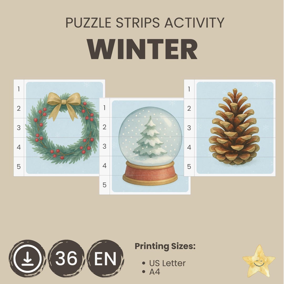 Winter Puzzle Strip Counting Game | Montessori Printable Math Activity ...