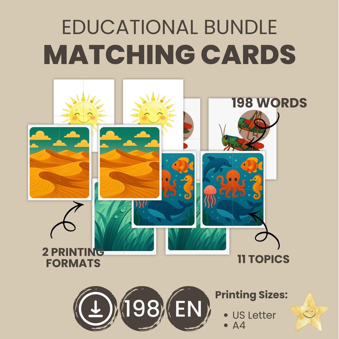 Matching Cards Complete Learning Bundle - 198 Words | 11 Topics ...