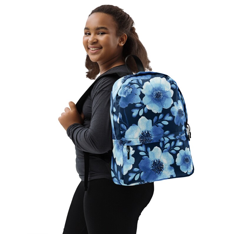 Blue Flowers Backpack With Laptop Sleeve and Pockets, Rucksack, Gift ...