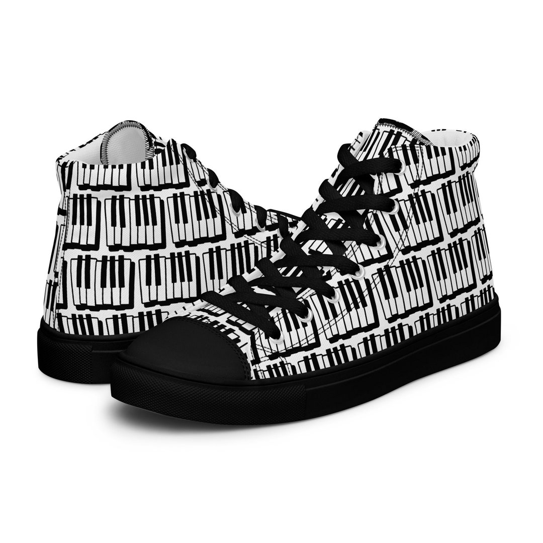 Black and White Piano Keys Women’s High Top Canvas Shoes Gift for Piano ...