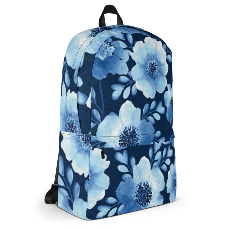 Blue Flowers Backpack With Laptop Sleeve and Pockets, Rucksack, Gift ...