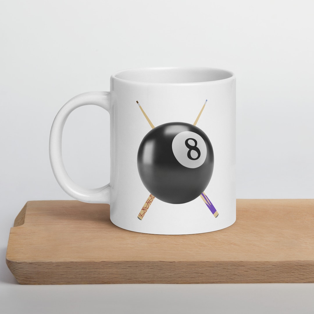 8 Ball Billiards Pool Player White Ceramic Glossy Mug for Pool Player ...