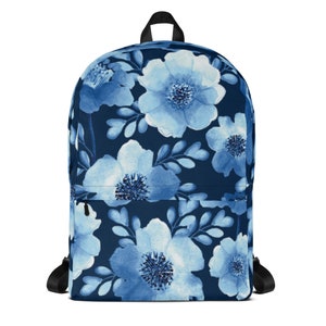 Blue Flowers Backpack With Laptop Sleeve and Pockets, Rucksack, Gift ...