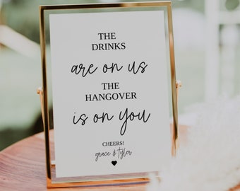 Minimalist Open Bar Sign Template, Wedding Bar Sign, Drinks Are on Us ...