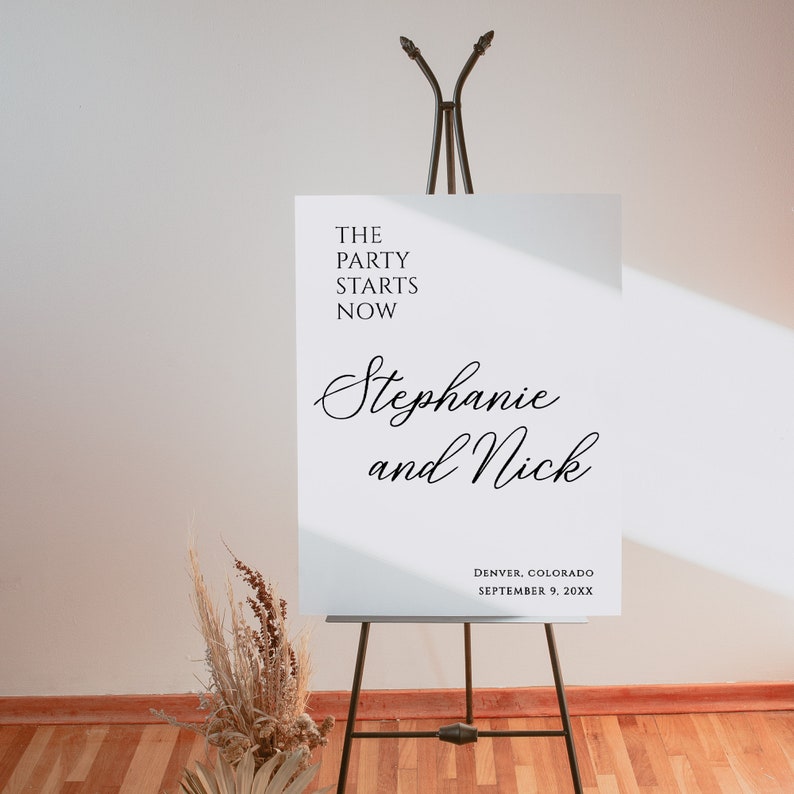 Wedding Welcome Sign Template, the Party Starts Now Sign, Large Wedding ...