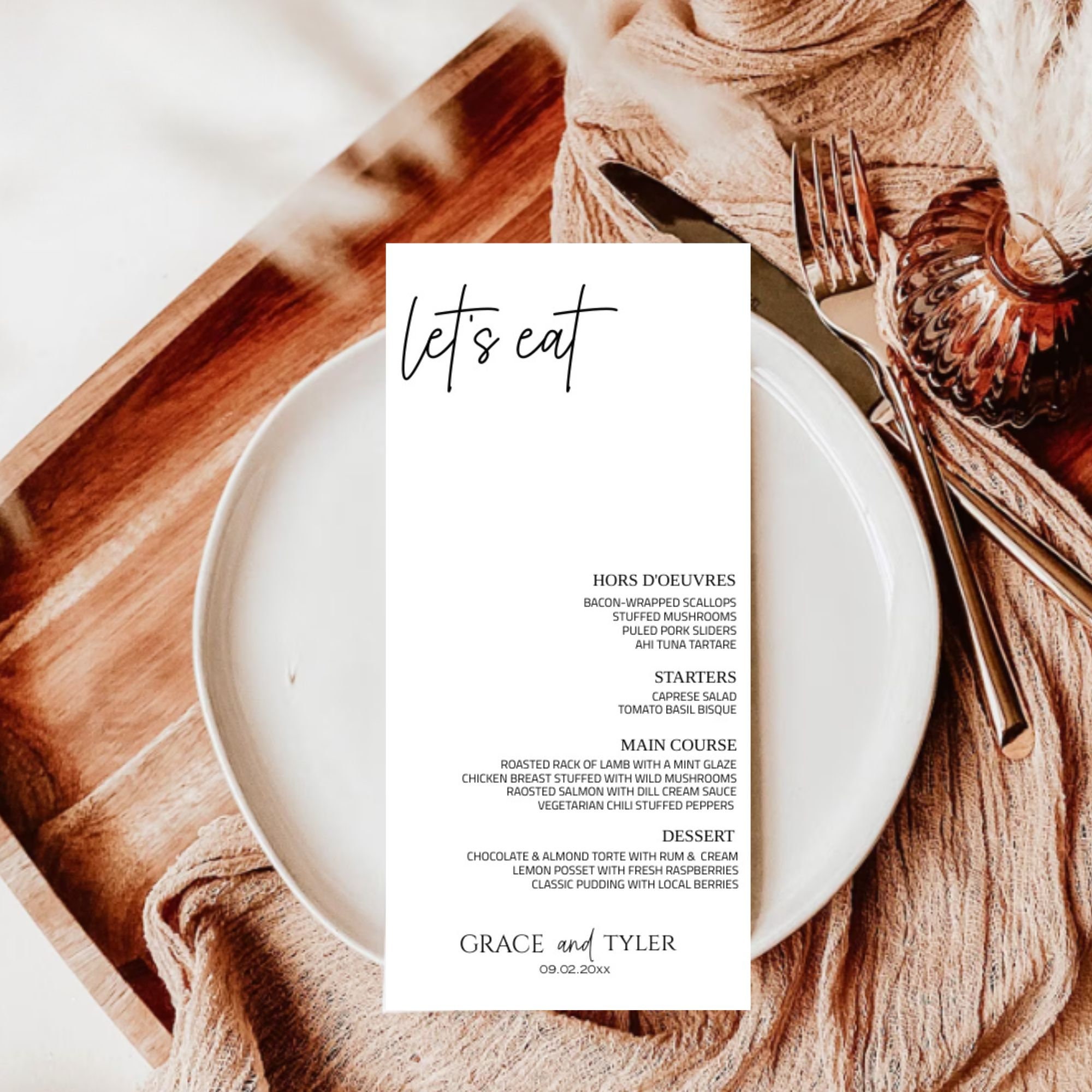 Wedding Menu and Thank You Card Set, Menu Card Template, Napkin Thank ...