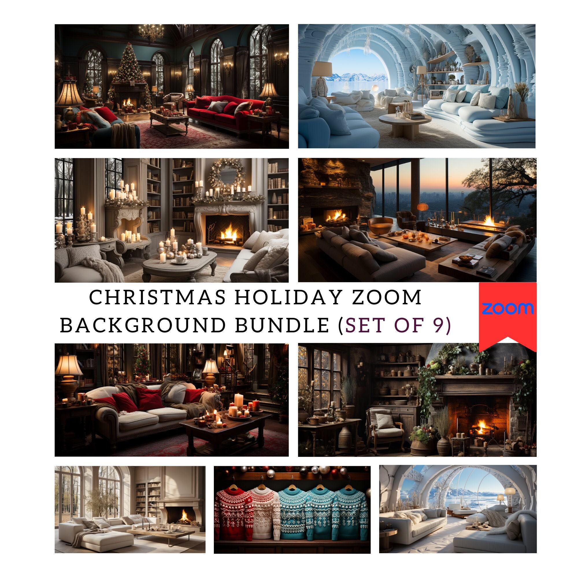 Real Christmas Virtual Backgrounds Set of 9 Bundle White Christmas ...