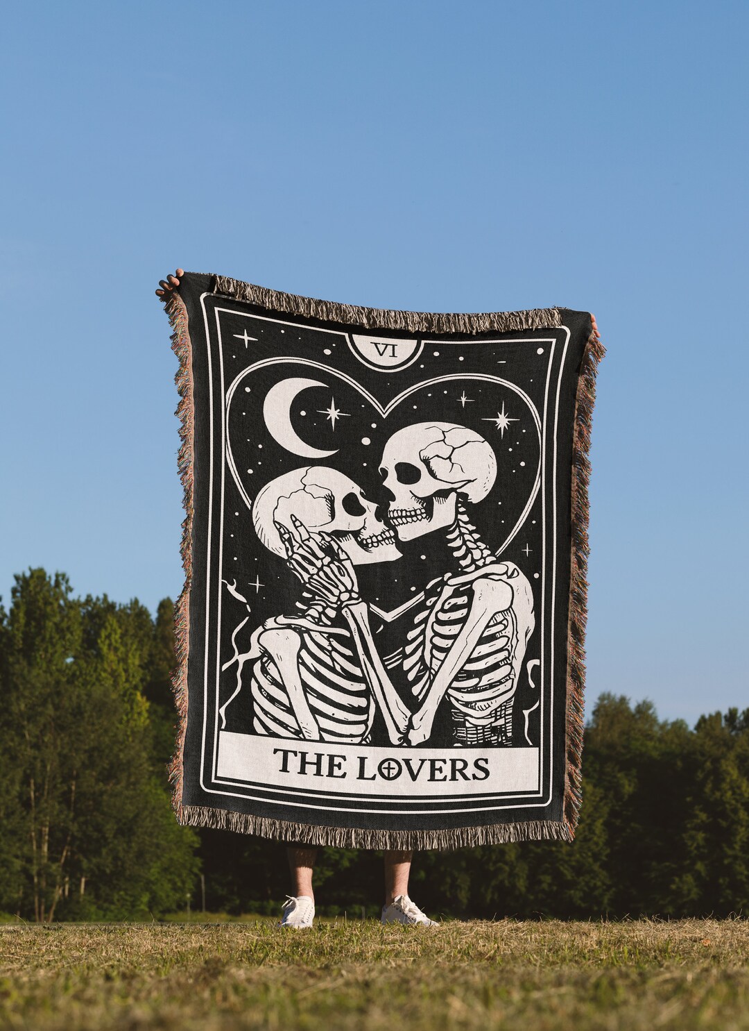 Gothic Wedding Blanket: Skeleton Lovers Woven Tapestry - Etsy