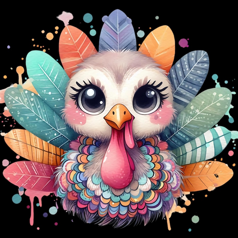 Watercolor Turkey Png, Colorful Turkey PNG, Cute Thanksgiving PNG, Cute Turkey PNG, Thanksgiving ...
