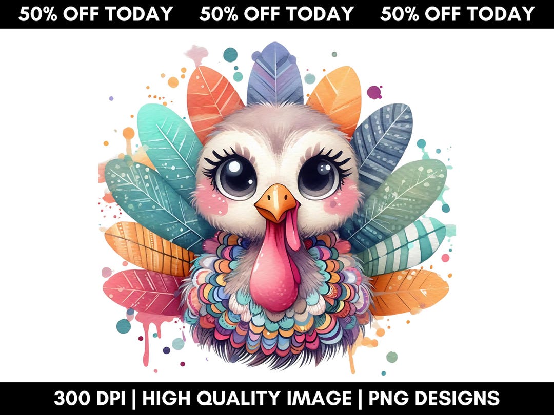 Watercolor Turkey Png, Colorful Turkey PNG, Cute Thanksgiving PNG, Cute ...