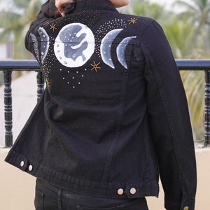 Hand-painted Celestial Star and Moon Denim Jacket for Her, Custom Jean ...
