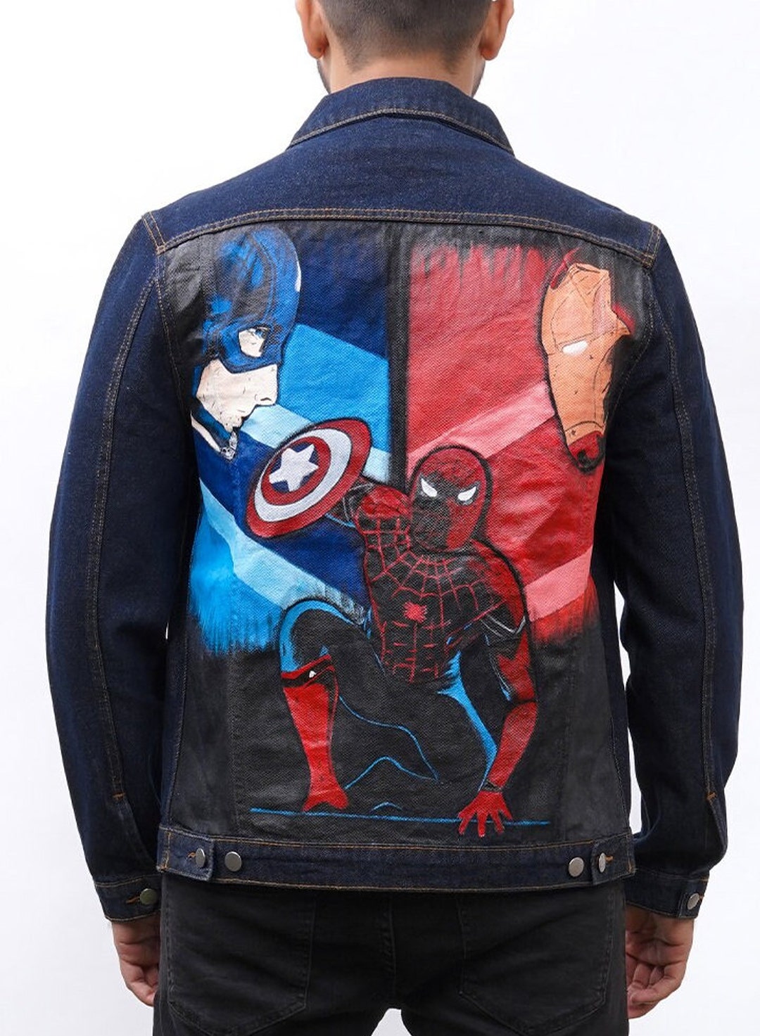 Handmade Superheroes Printed Denim Jacket Personalized Gift for Marvel ...