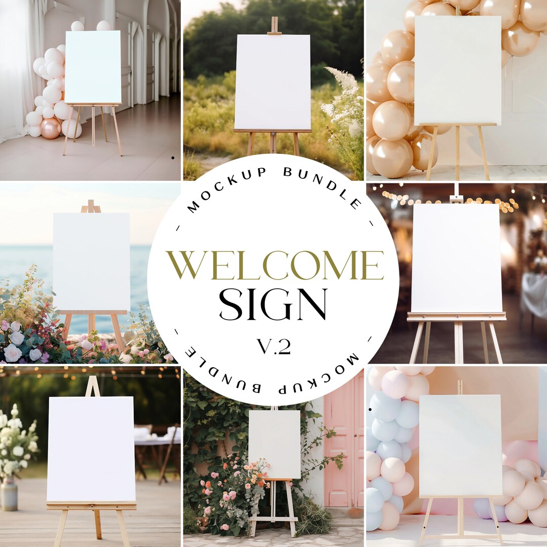 Welcome Sign Mockup Bundle, Welcome Sign Mockups, 3:4 Canvas Easel ...