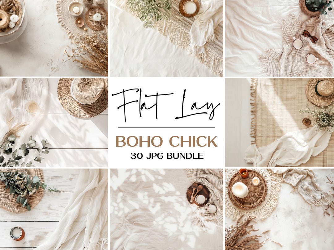 Boho Table Flat Lay Mockup Bundle, Boho Flatlay Mockup, Boho Chic ...