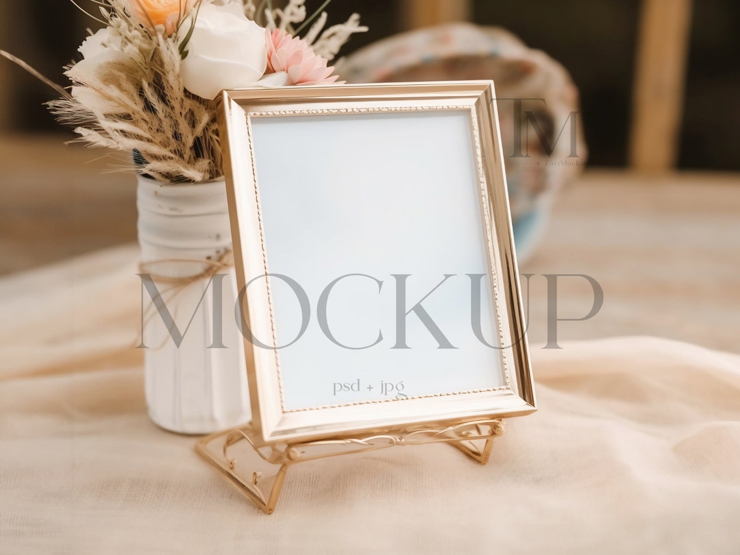 Boho Framed Sign Mock Up, Tabletop Sign Mockup, 8x10 Gold Frame Mockup ...