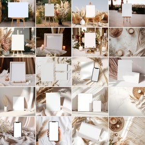 50 Boho Mockup Bundle Neutral Tones Invitation Mockup Bundle Easel Sign ...