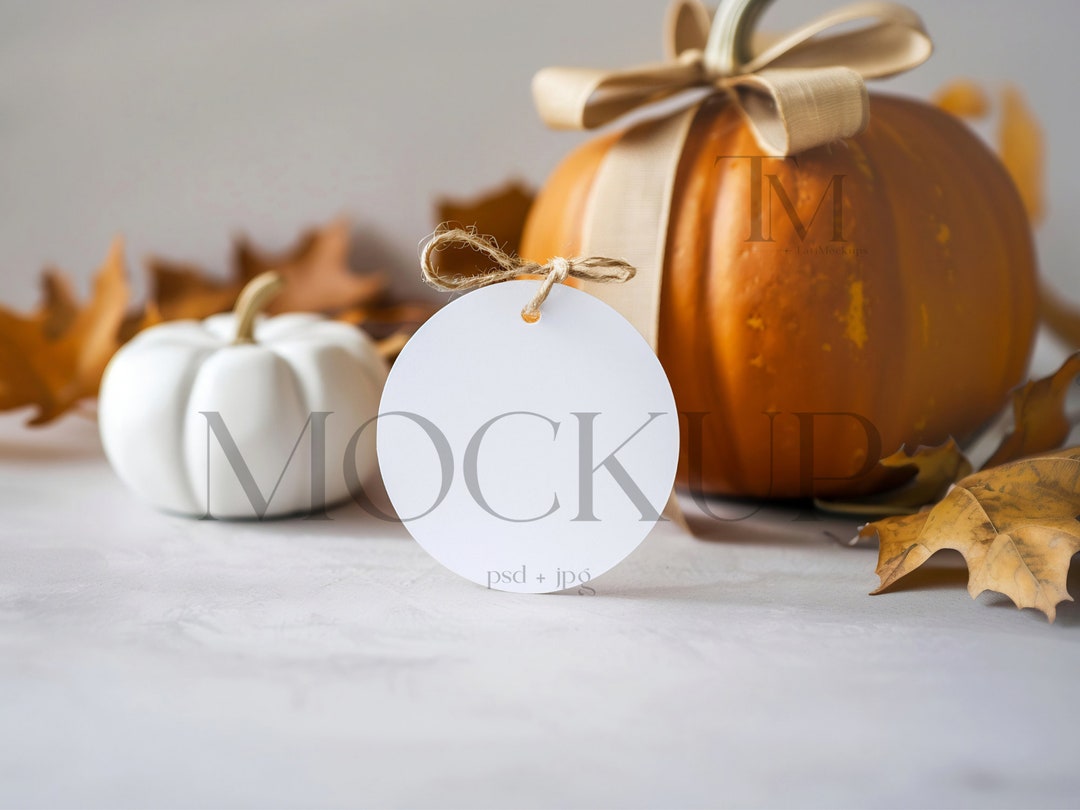 Autumn Thank You Tag Mockup, Fall Gift Tag Mockup, Round Tag Mockup ...