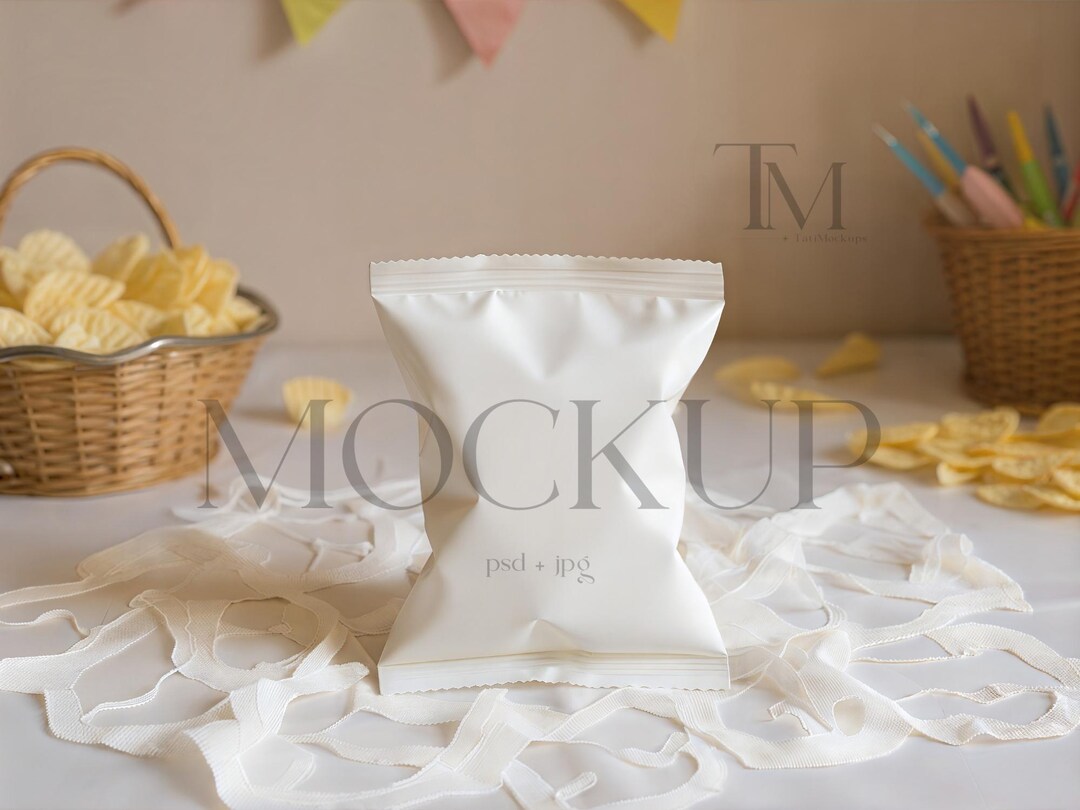 Neutral Chip Bag Mockup, Minimal Chip Wrapper Mock Up, Birthday Snack ...