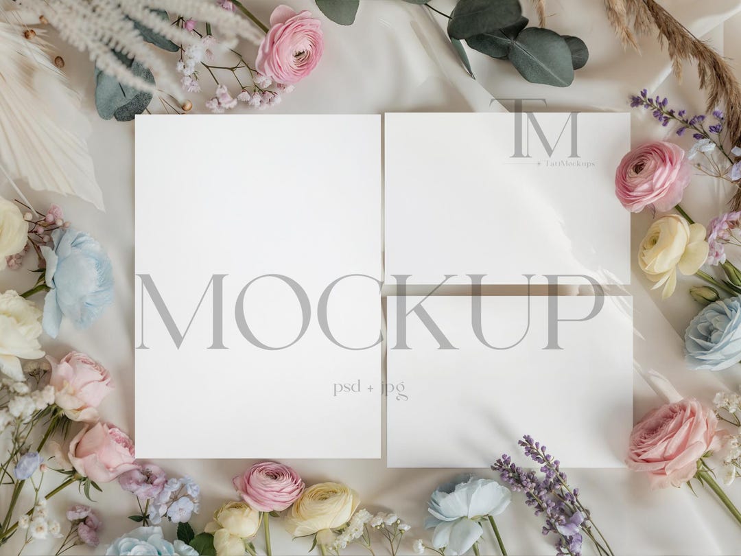 Invitation Set Mockup – Floral 5x7 and 3.5x5 Cards (photoshop) - Etsy