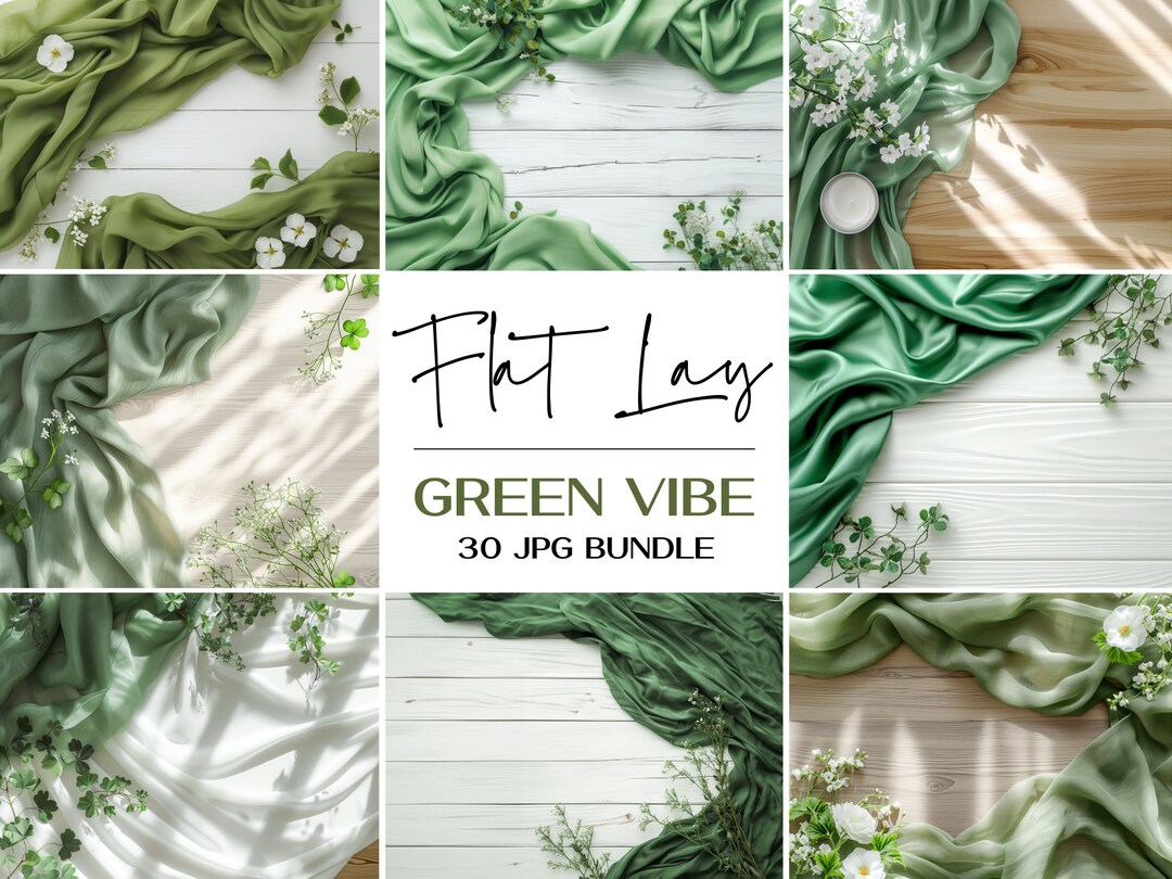 Green Flat Lay Mockup Bundle, Product Photography Backdrop (30 JPG ...