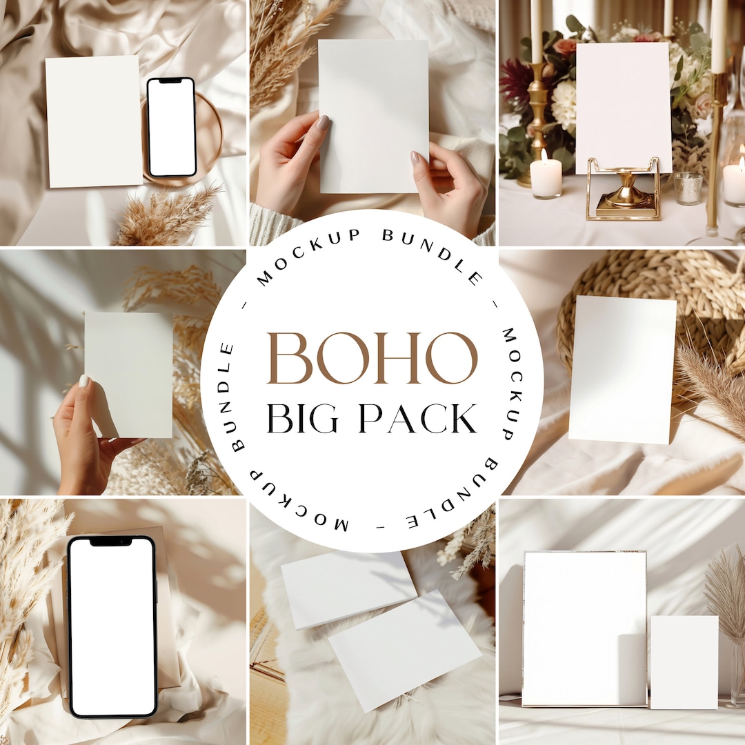 50 Boho Mockup Bundle Neutral Tones Invitation Mockup Bundle Easel Sign ...