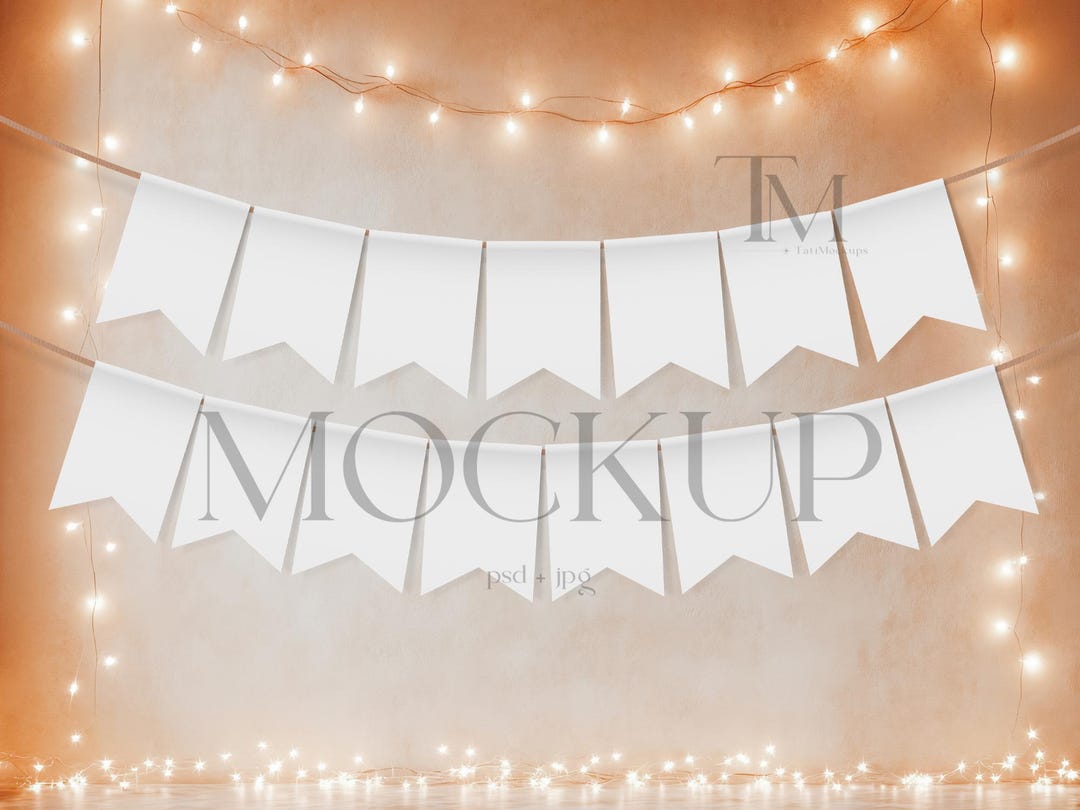 Wall Banner Mockup, Wall Garland Mockup, Bunting Banner Mockup ...