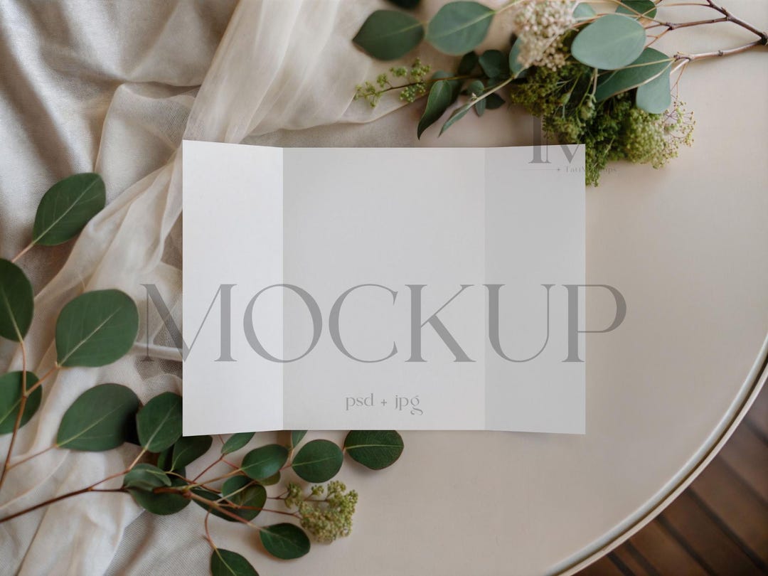 10x7 Gatefold Invitation Mockup, 10x7 Card Mockup, Folded Card Mockup ...