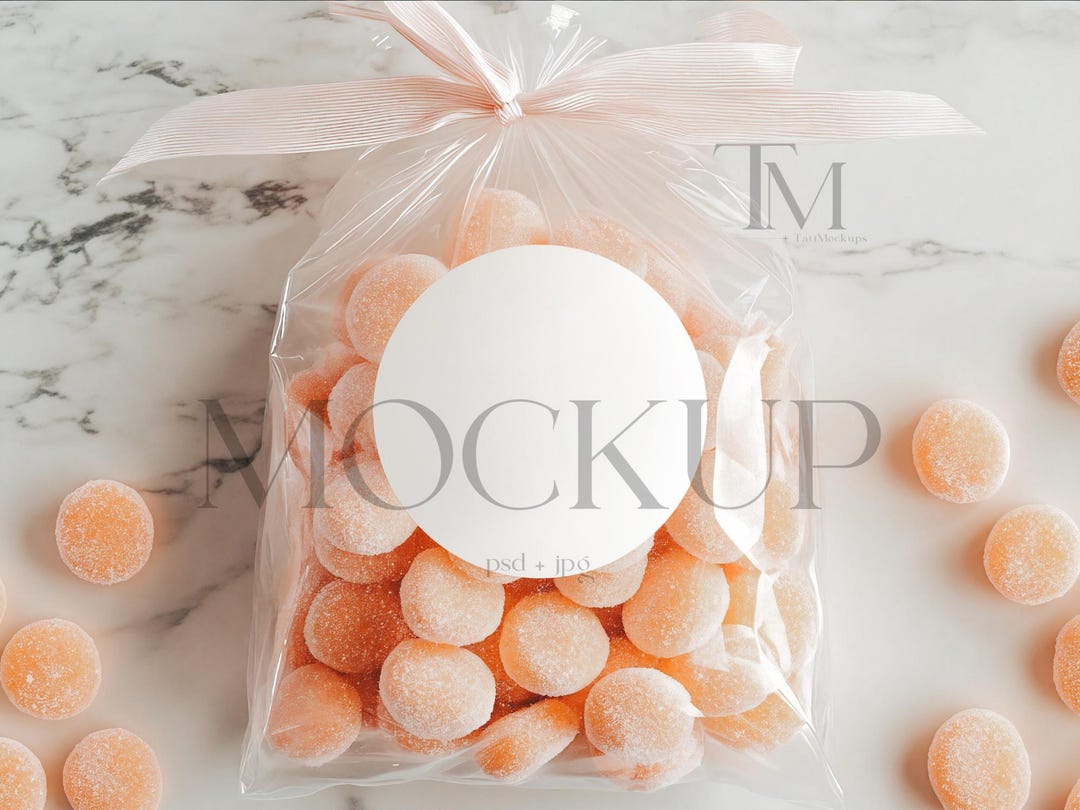 Candy Bag Label Mockup, Treats Label Mockup, Round Sticker Mockup ...