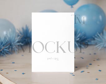 Birthday Invitation Mockup, Blue Mockup, Kids Invite Mockup, Invitation ...