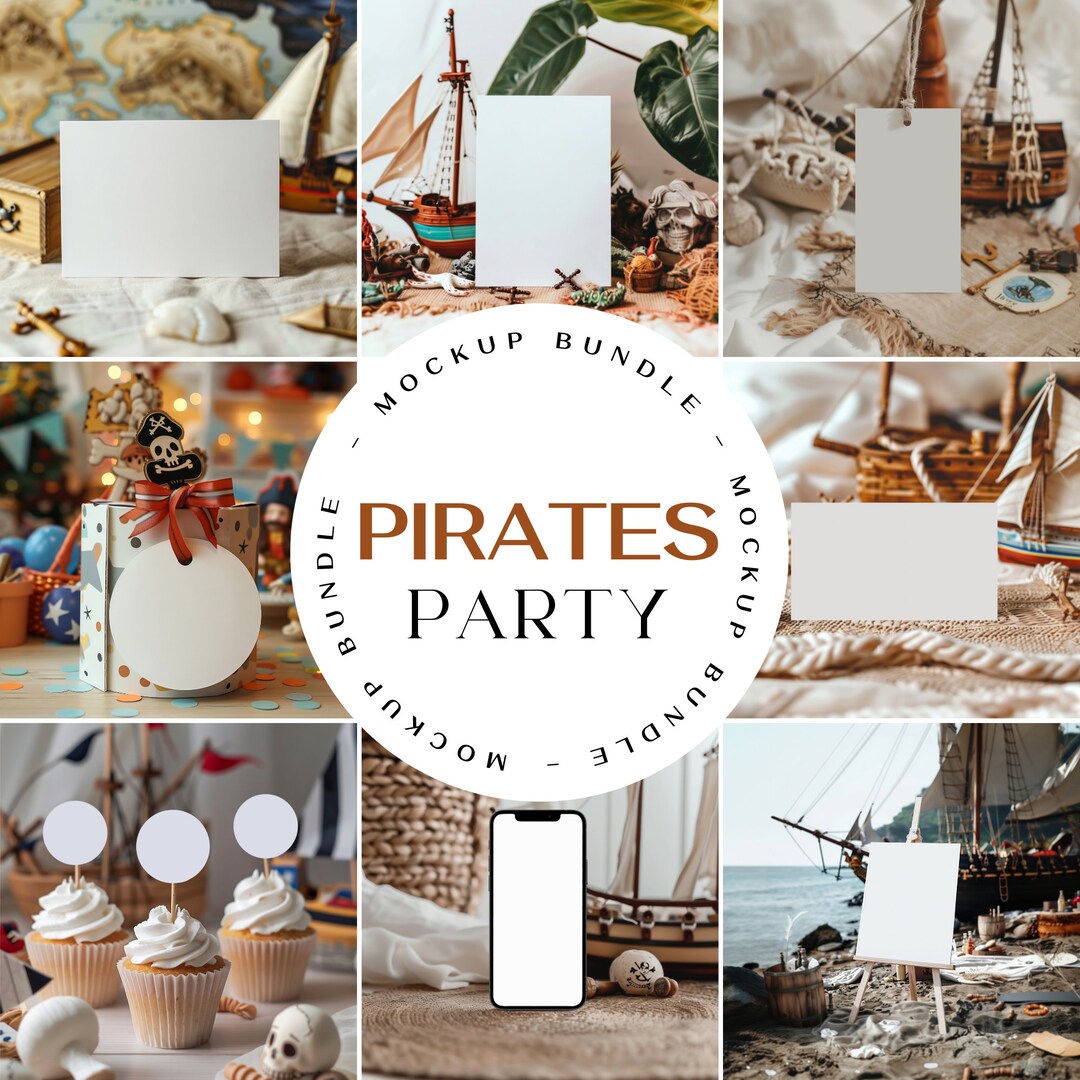 Pirates Themed Mockup Bundle Invitation Mockup 5x7 Card Mockup Birthday ...