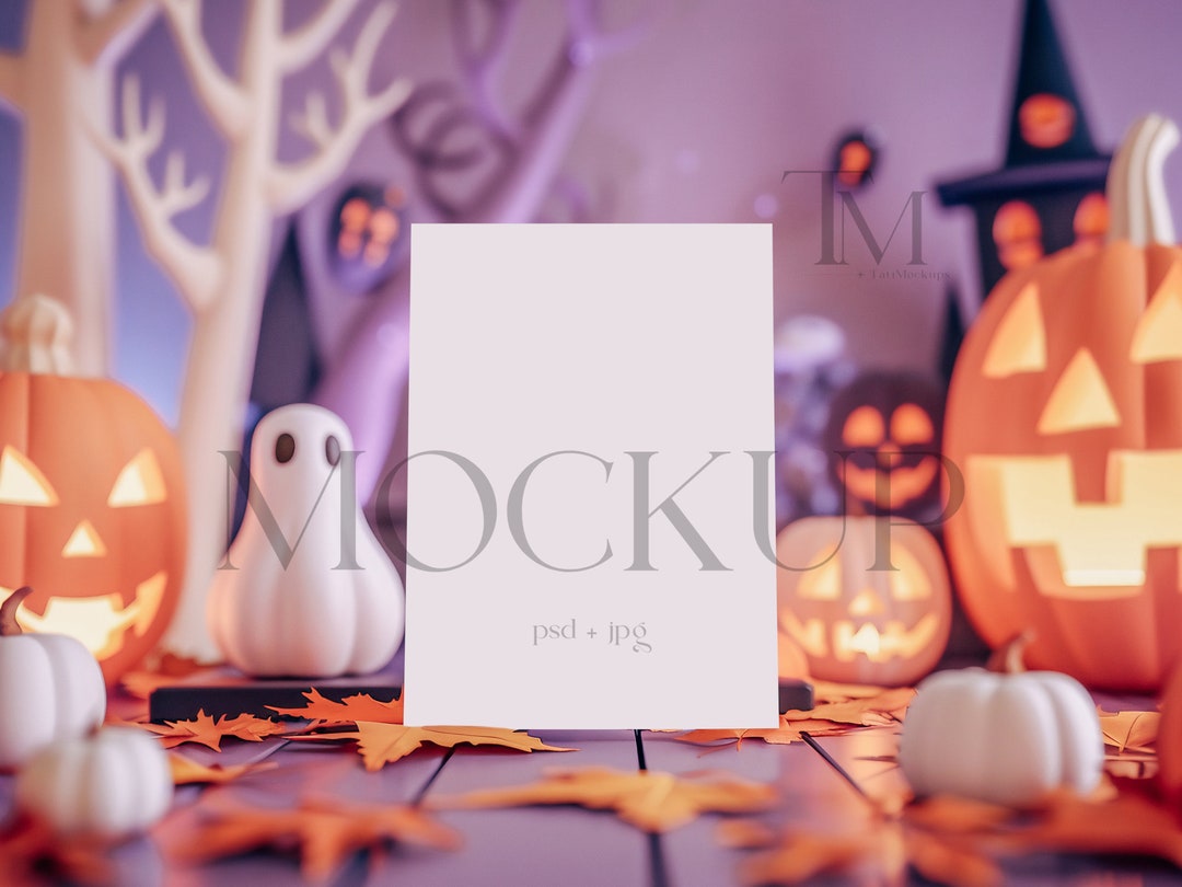 Halloween 5x7 Card Mockup, Spooky Theme Invitation Display (PSD, JPG ...