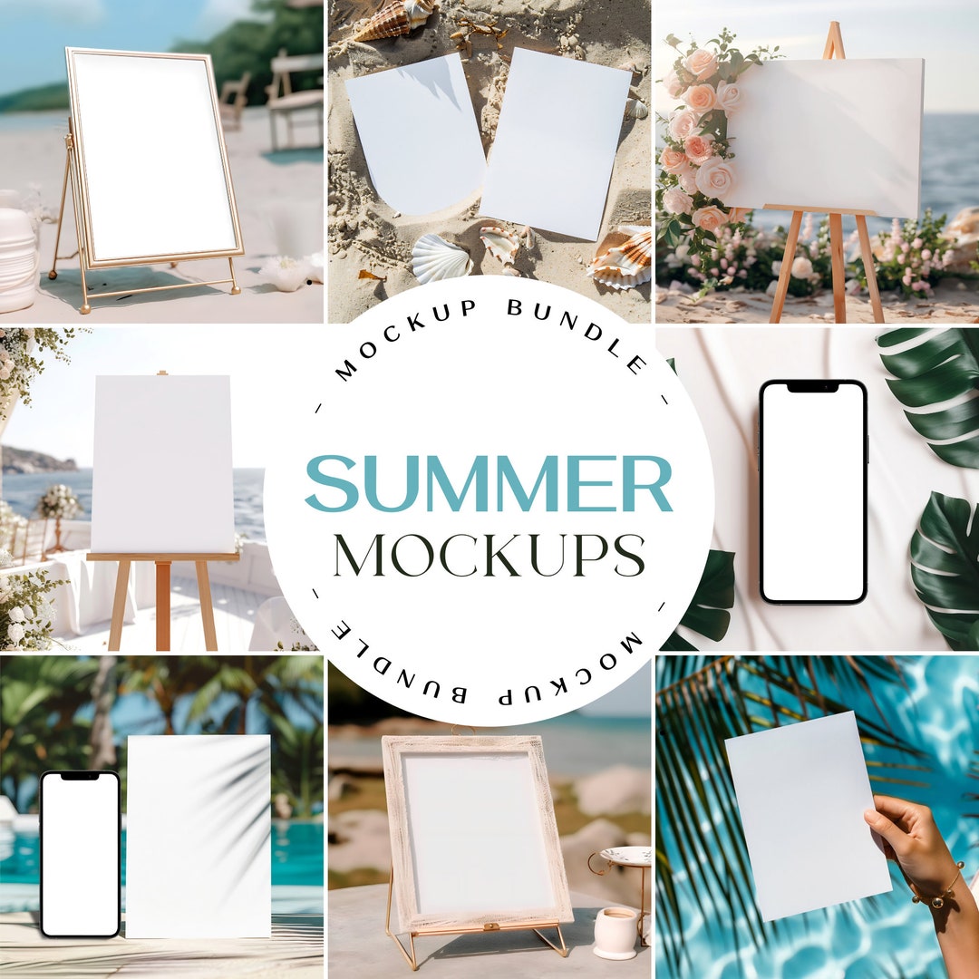 Summer Mockups Bundle, Cards Mockup Bundle, Outdoor Easel Mockups ...