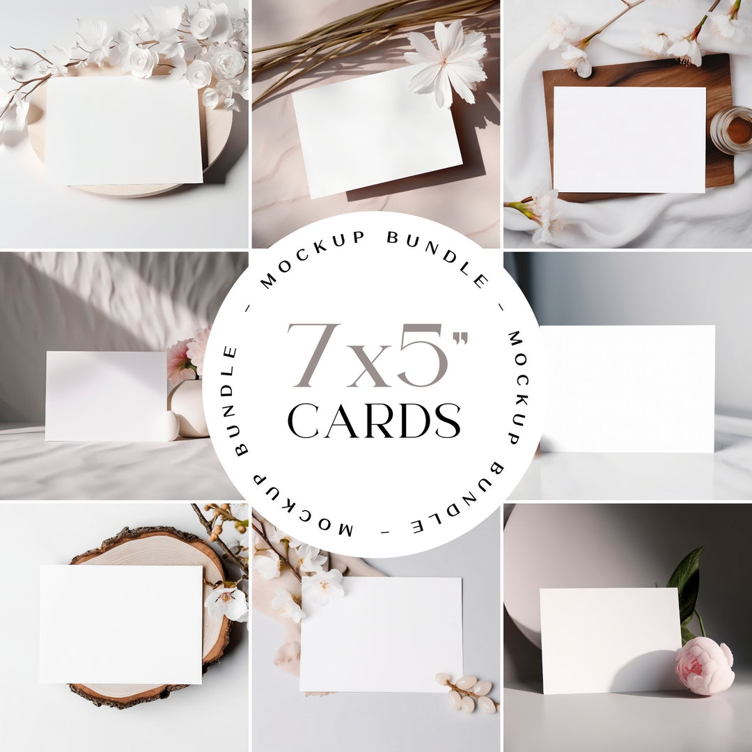 7x5 Card Mockup Bundle, Minimalist Card Mockups, Landscape Card Mockup ...
