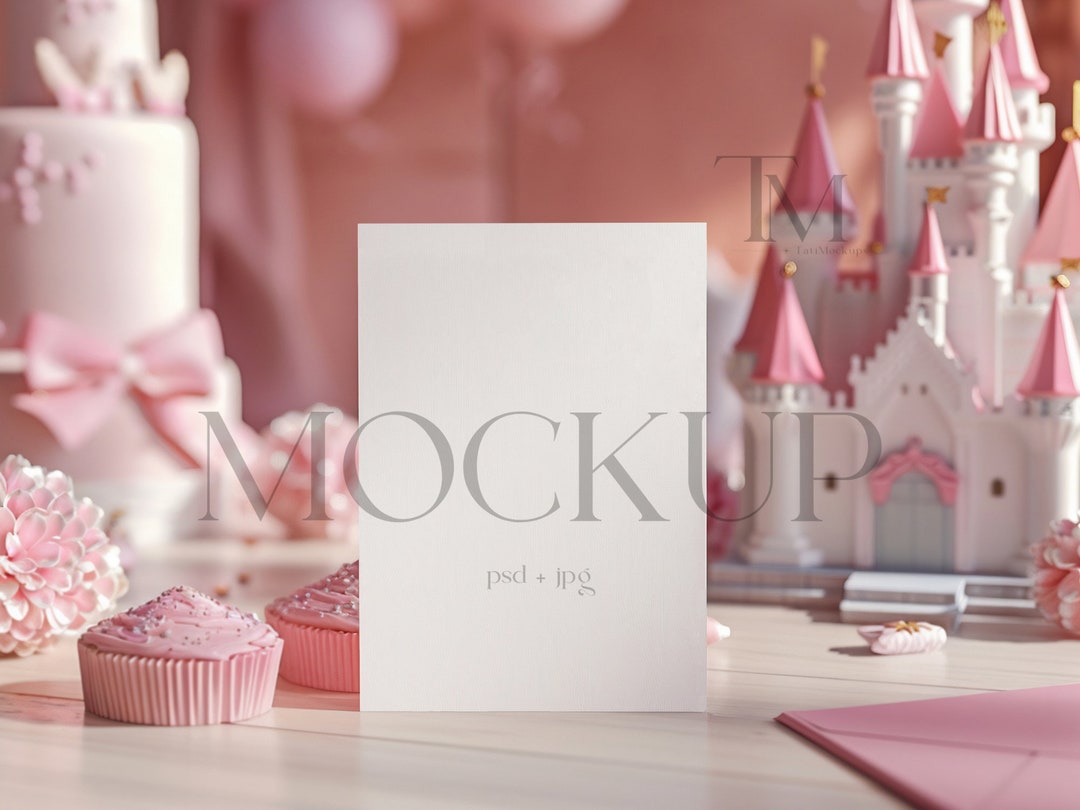 Princess Party Invitation Mockup, Greeting Card Mockup, Birthday Mockup ...