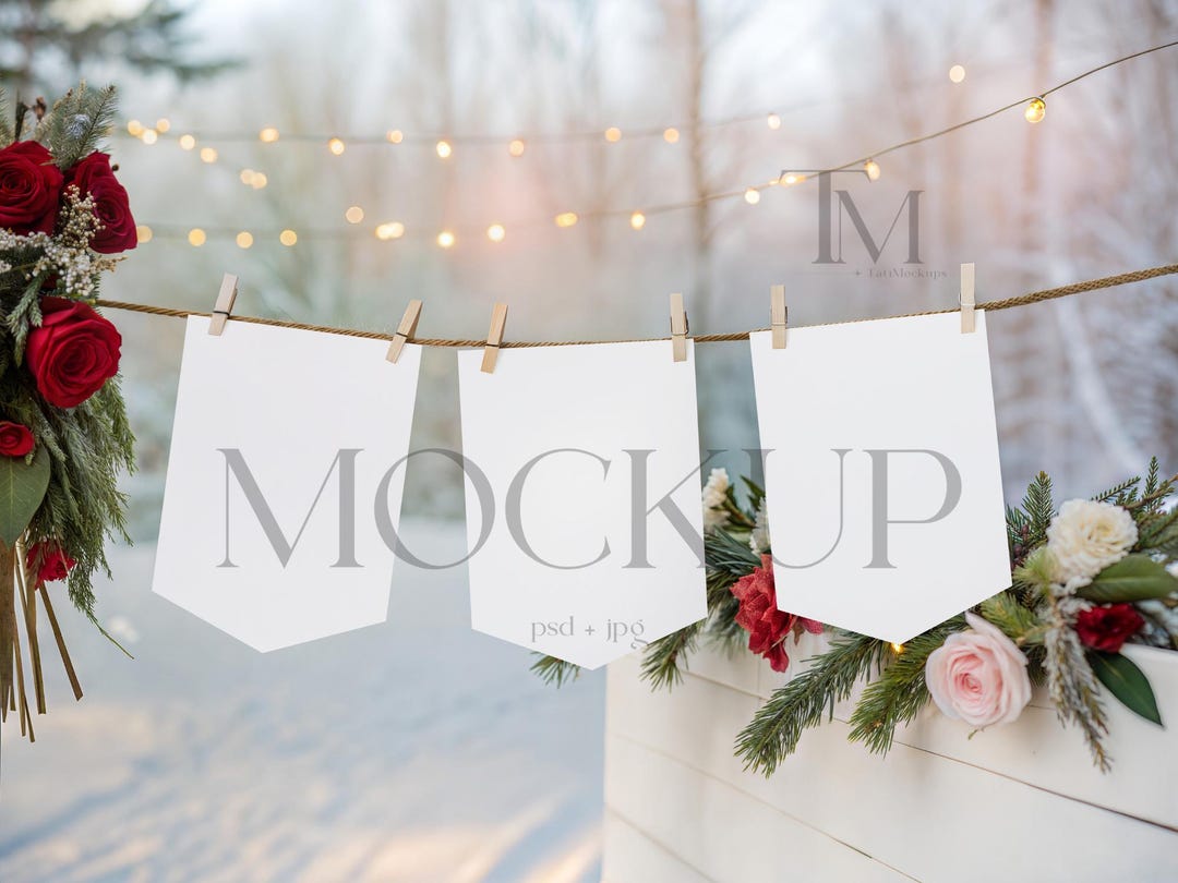 Christmas Bunting Flag Mockup – Holiday Party Decoration (photoshop PSD ...