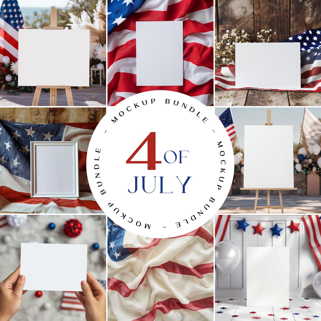 4th of July Party Mockup Bundle, Independence Day Card Mockup, 4 of ...