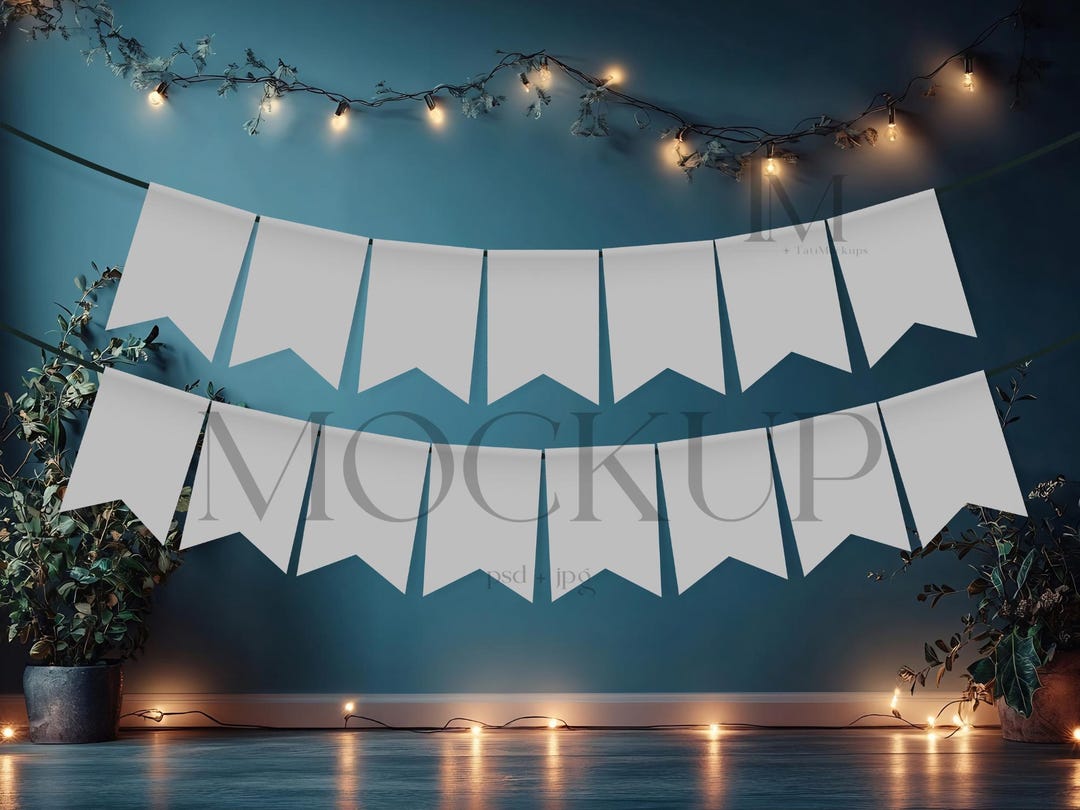Pennant Banner Mockup, Bunting Mockup, Wall Banner Mockup, Bunting ...