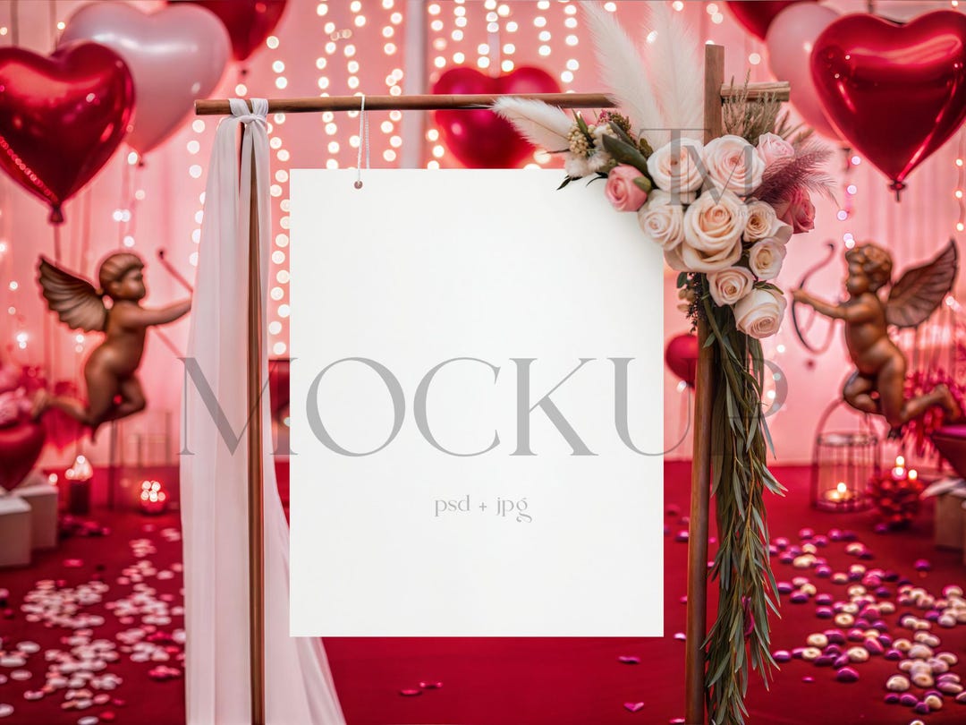 Valentines Day Welcome Sign Mockup – 16x20 Romantic Easel Display (PSD ...