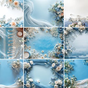 Sky Blue Table Flat Lay Mockup Bundle, Wedding Flat Lays Mockups ...