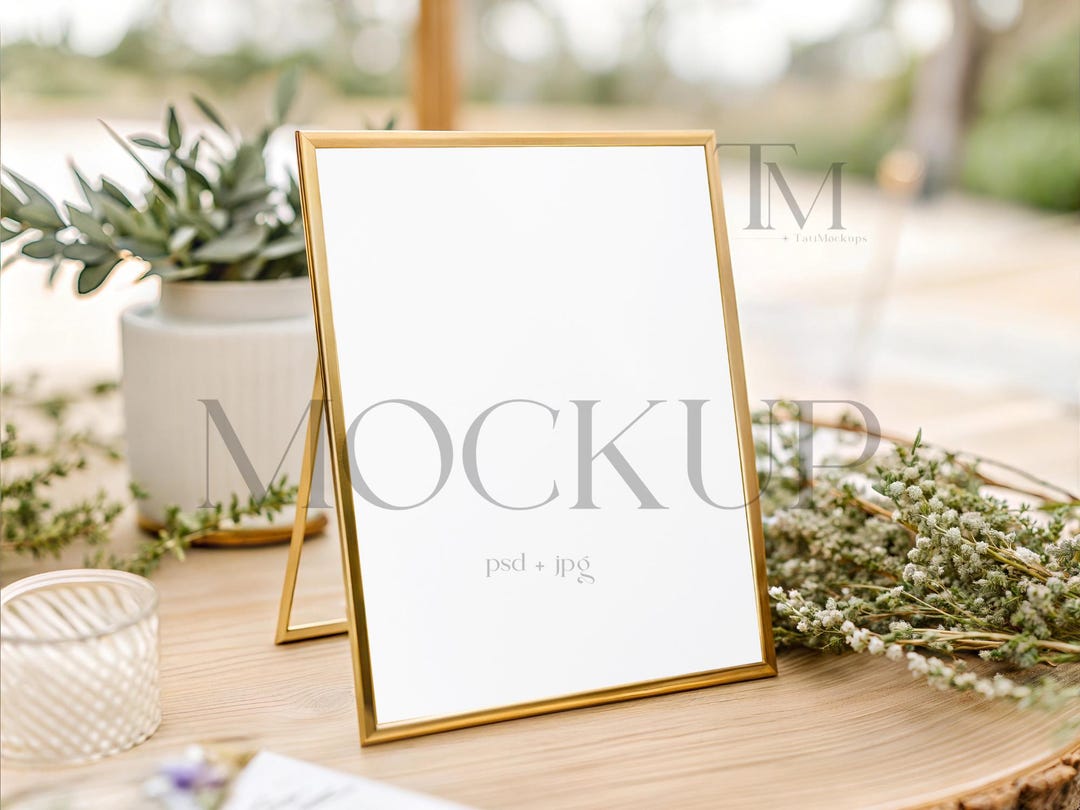 8x10 Gold Frame Sign Mockup, Tabletop Display (PSD, JPG) - Etsy
