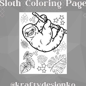 Sloth Coloring Page, Sloth Instant Download Printable Page, Creative ...