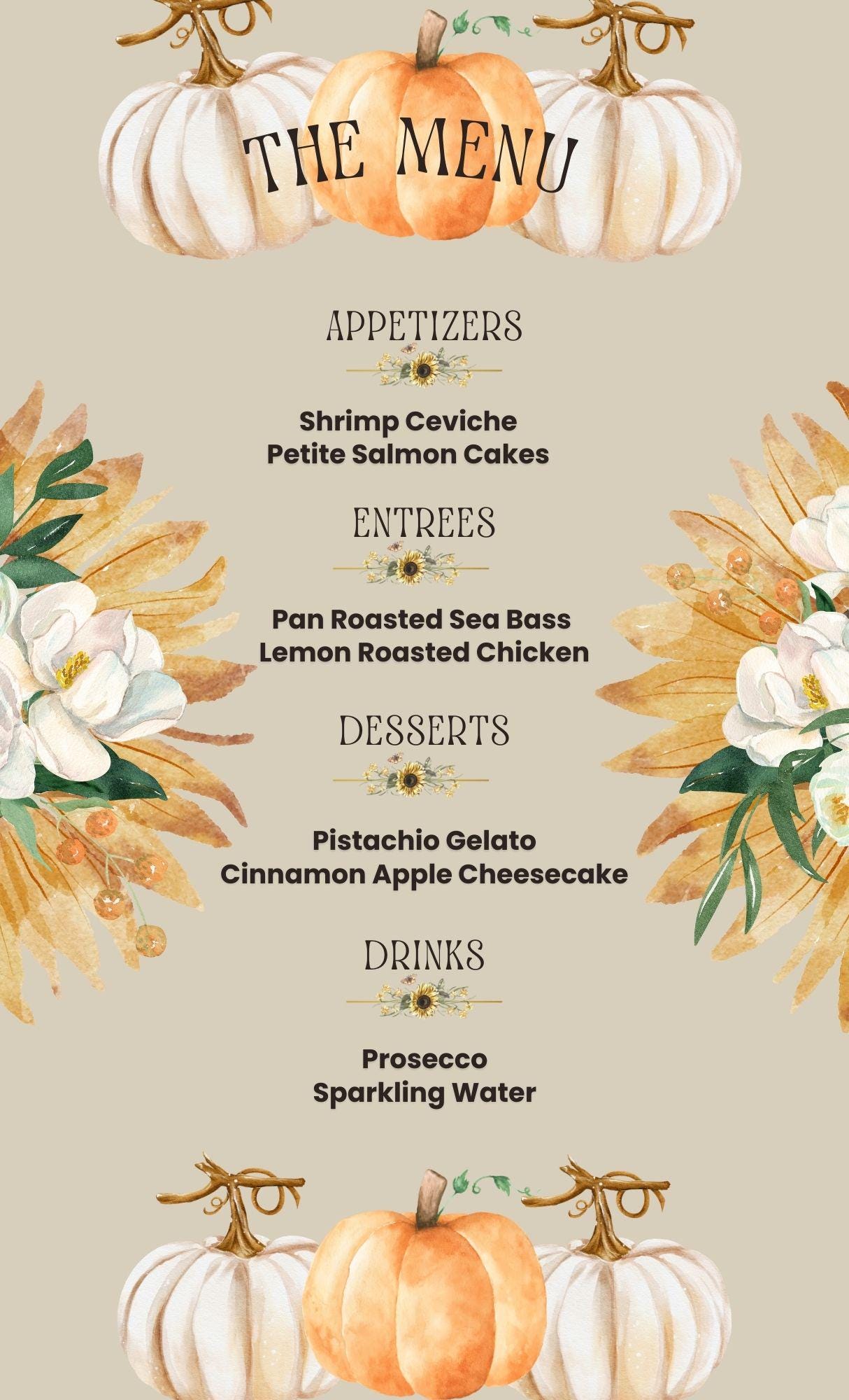 Personalized Fall Menu Template, Rustic Pumpkin Printable Place Setting ...