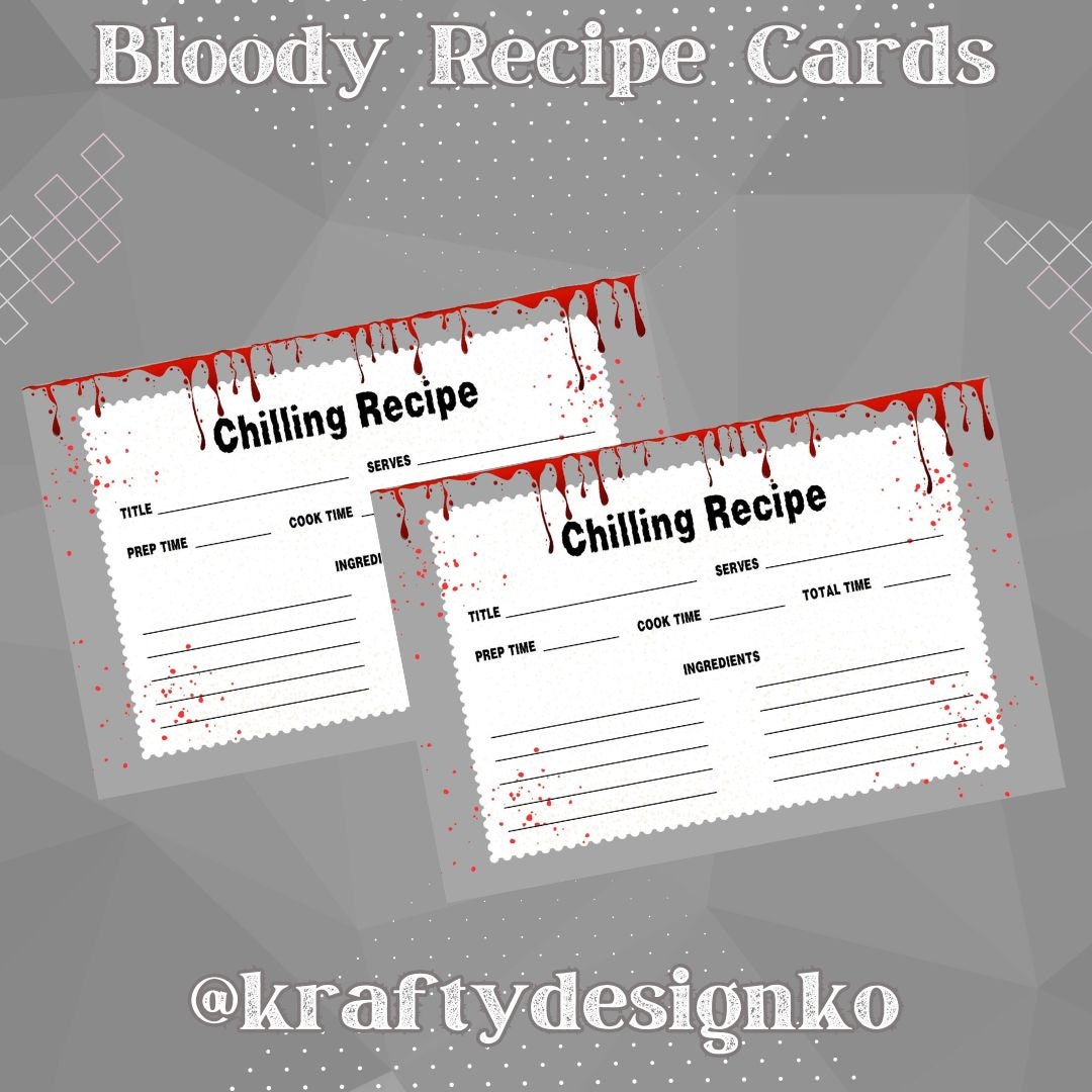 Bloody Recipe Cards, Printable Recipe Instructions, Spooky Culinary ...