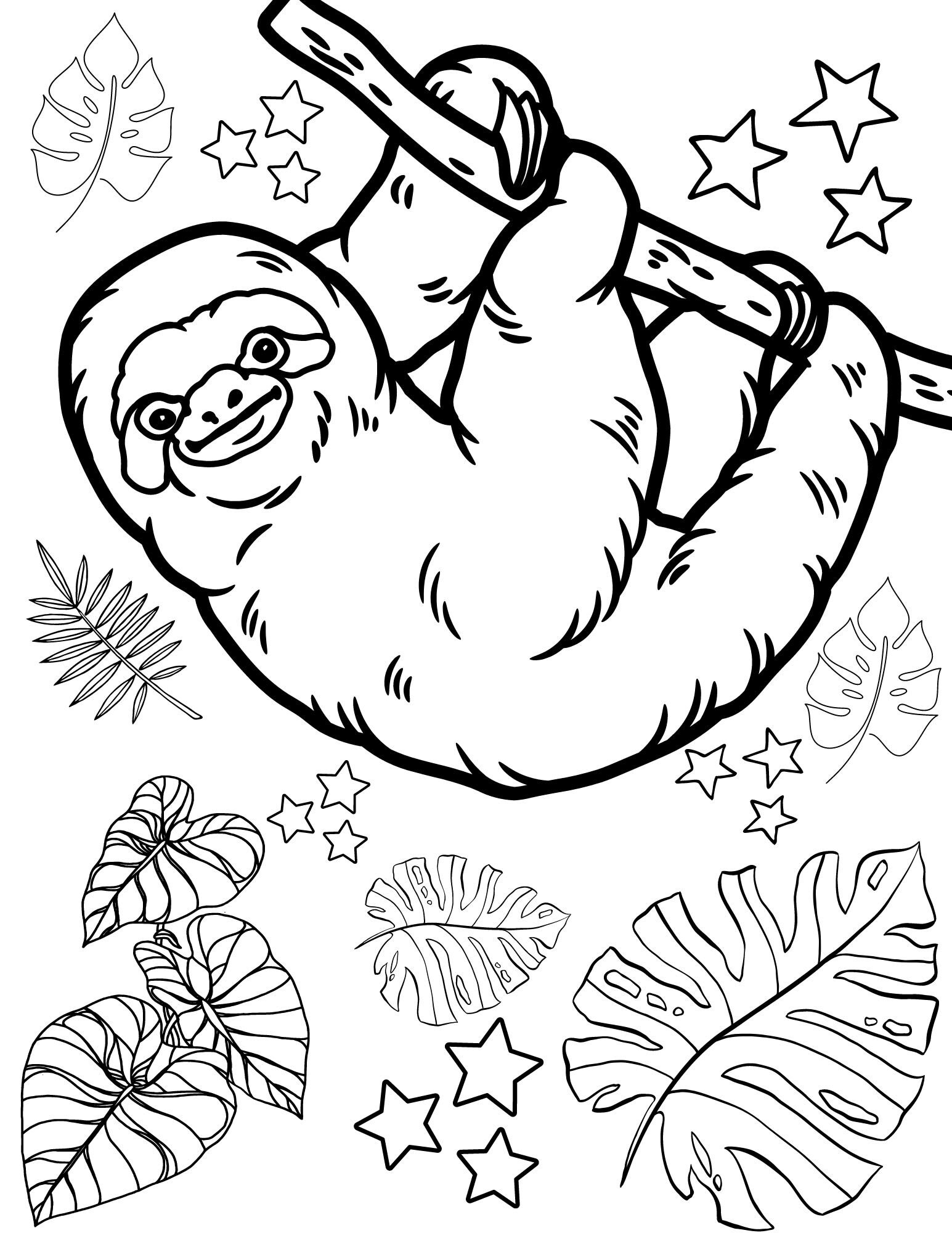 Sloth Coloring Page, Sloth Instant Download Printable Page, Creative ...
