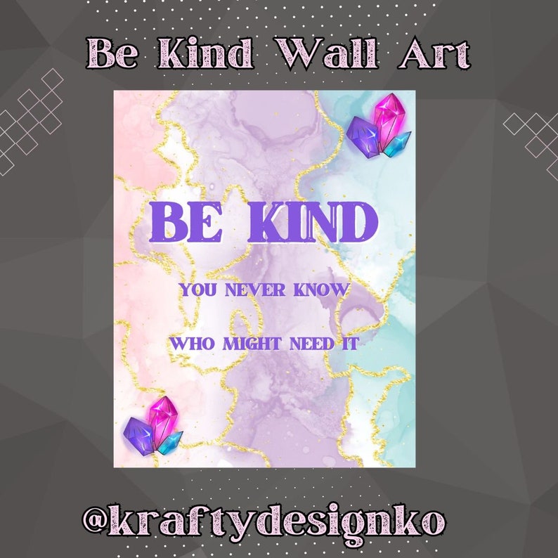 Be Kind Wall Art, Motivational Artwork, Instant Digital Download Wall ...