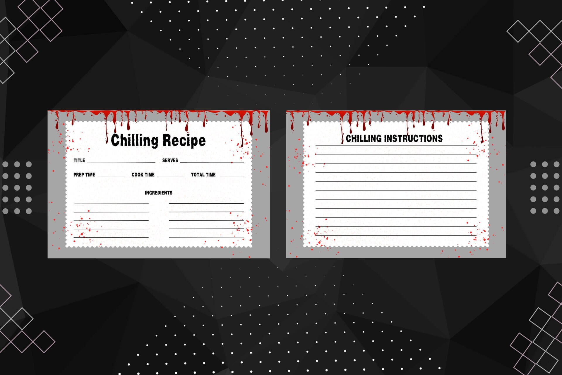 Bloody Recipe Cards, Printable Recipe Instructions, Spooky Culinary ...