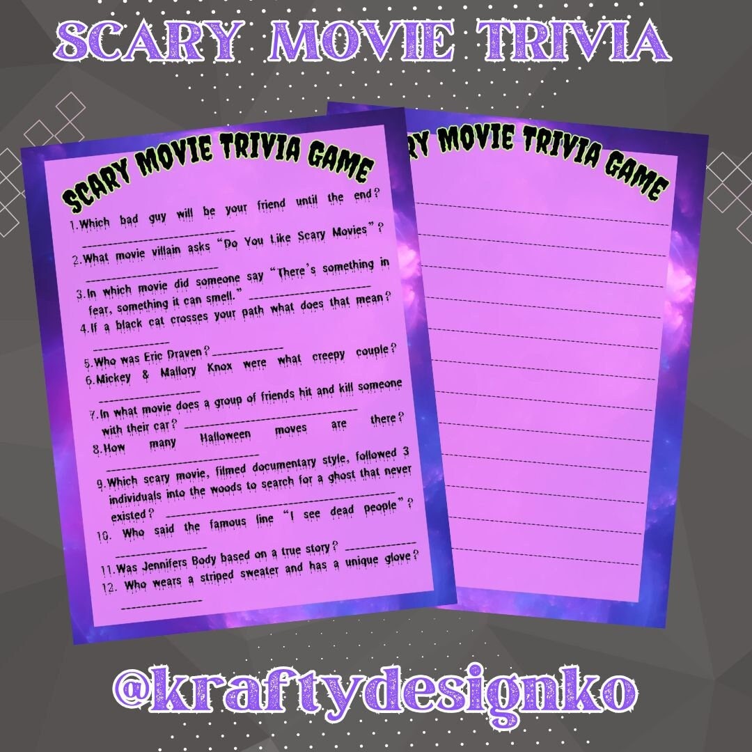 Scary Movie Trivia Game: Spooky Party Printable (digital Download ...